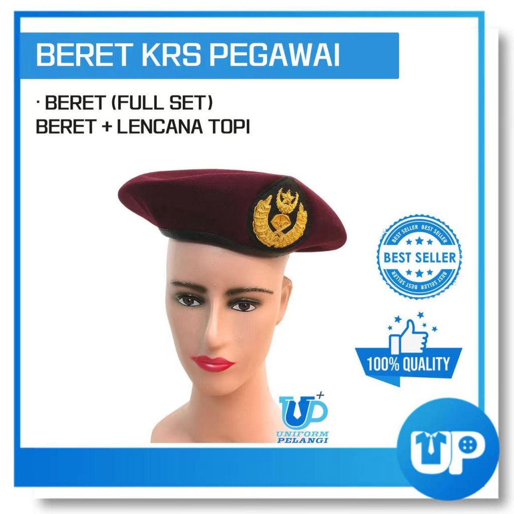 KRS Pegawai Beret Topi Maroon Cikgu Wool Siap Jahit Lencana Kokurikulum ...