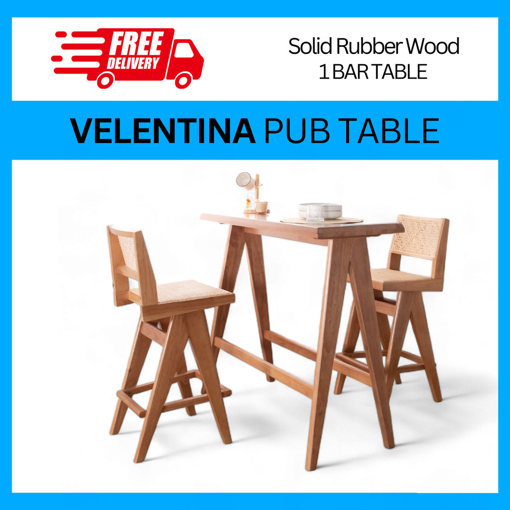 Velentina Solid Rubberwood Light Walnut Bar Table | Pub Table | Shopee ...