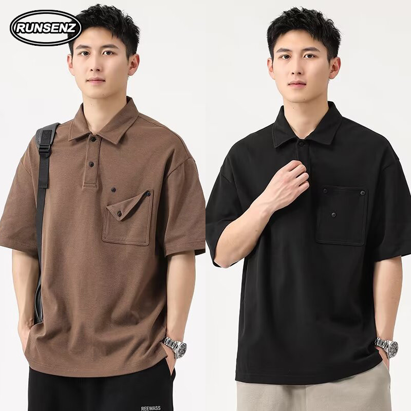 M-8XL Design Cargo Plain Polo Shirt Men Plus Size T Shirt Simple Causal Loose Short Sleeve ...