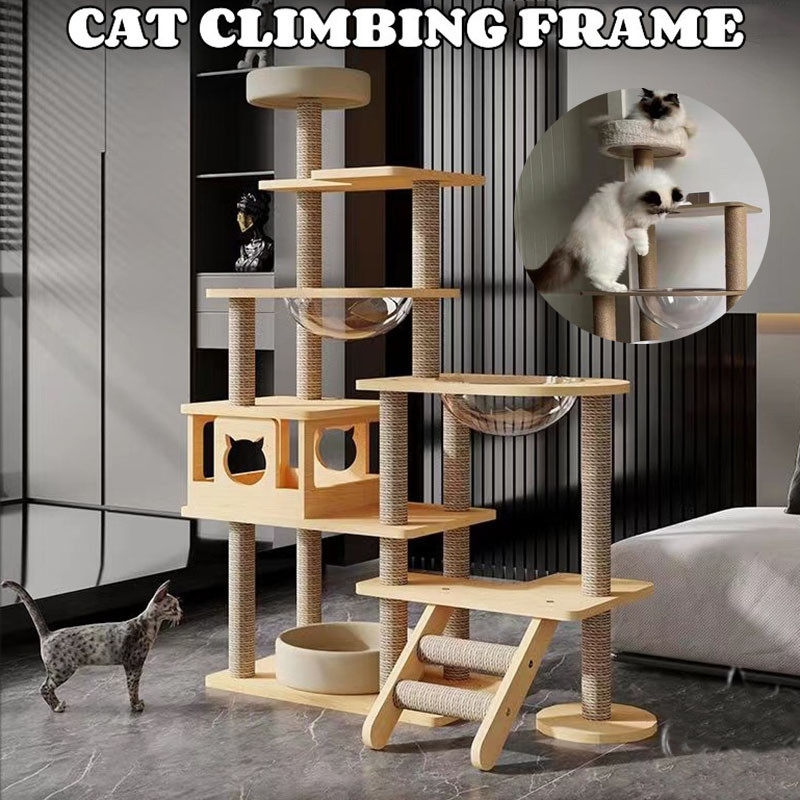 Cat Stand House Cat Climbing Posts Hammock Multi-Level Large Real Solid ...