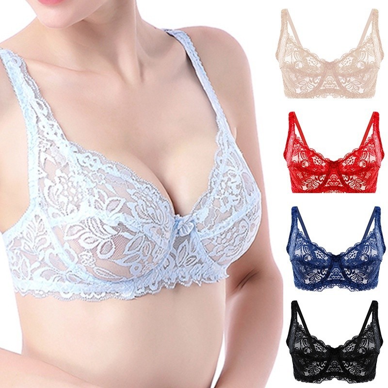 Pmw7 Sexy Exquisite Lace Women Bras Non Paded Plus Size Steel Ring Push Up Bra Hollow Out