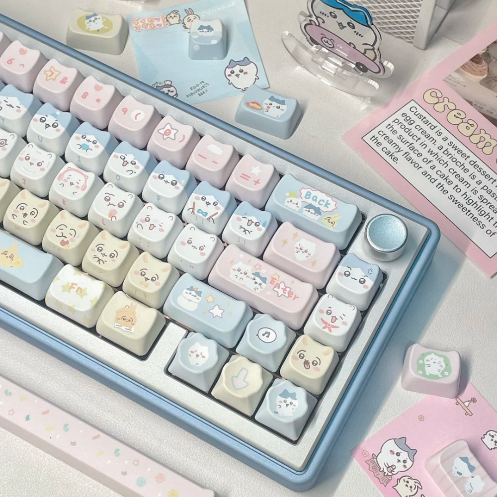 【Unique Cat Head Design】Chiikawa Keycap MAO Profile PBT Five-sided Dye ...
