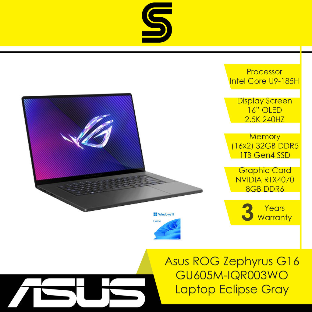 ASUS ROG ZEPHYRUS G16 GU605M-IQR003WO /16 OLED 2.5K 240HZ/U9-185H/32GB ...