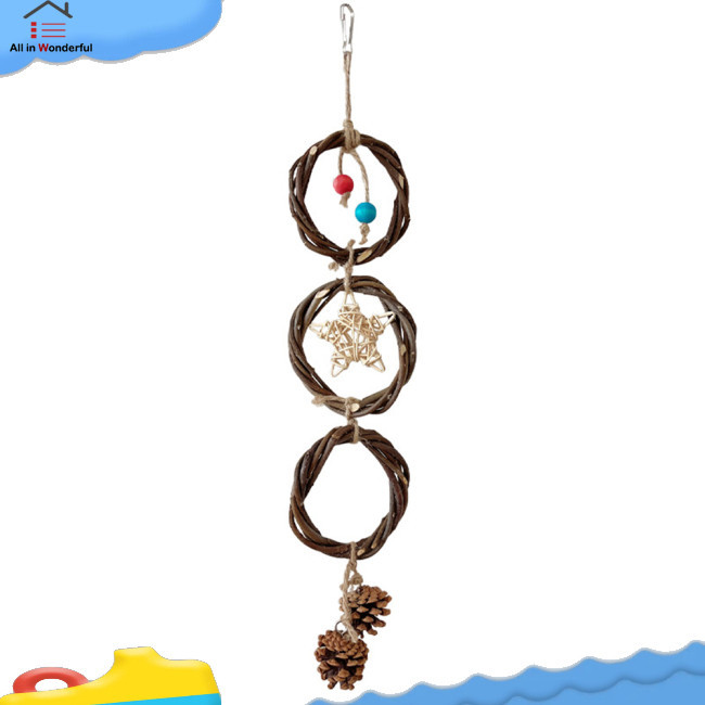 WONDER Wood Bird Swing Stand Bird Perch Ring, Applewood Circle Straw Parrot Perches Stand ...