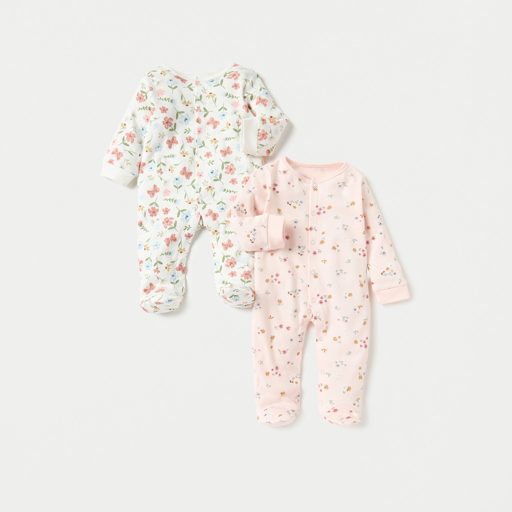 Juniors All-Over Floral Print Footed Sleepsuit with Long Sleeves - Set of 2 | Shopee Malaysia