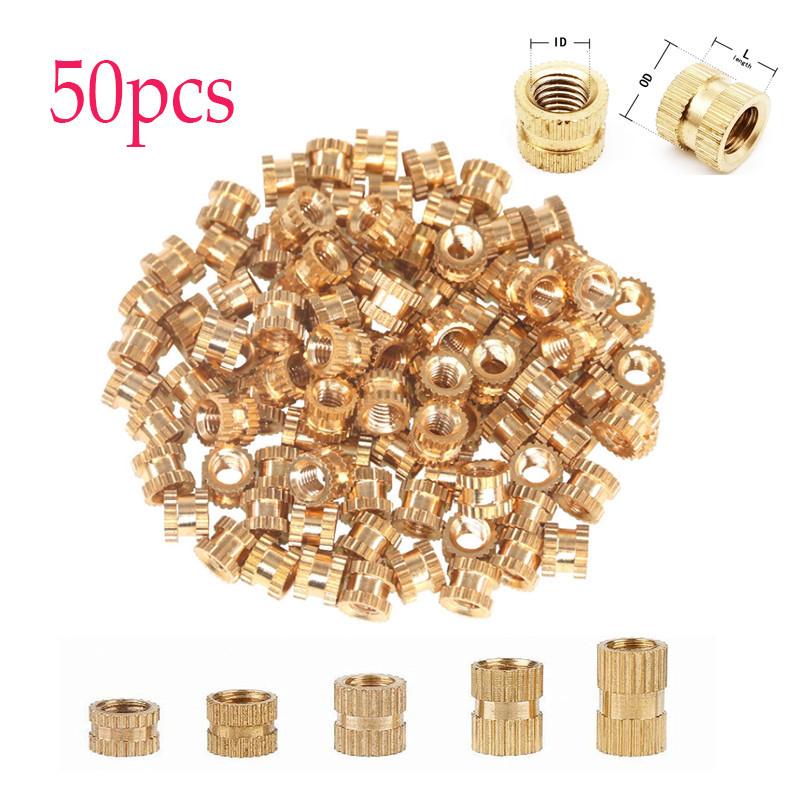 50pcs M2 M2.5 M3 M4 M5 M6 solids brass round threaded knurled inserts ...