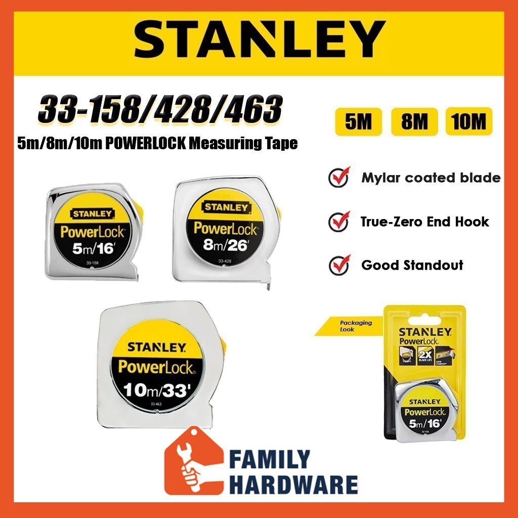 STANLEY 33-158 33-428 33-463 5M 8M 10M POWERLOCK Classic Heavy Duty ...