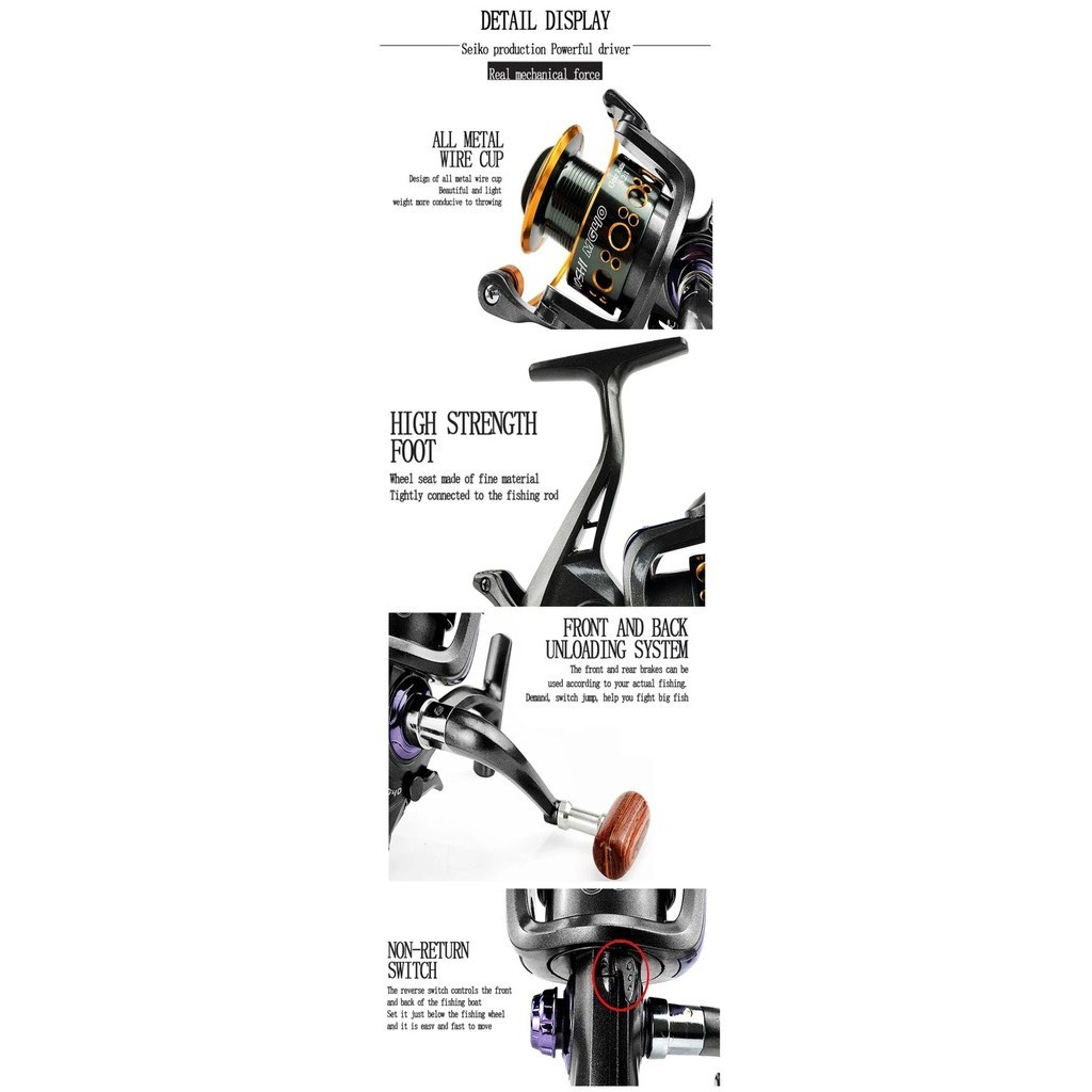Front Rear Double Brake Spinning Fishing Reel Large Capacity Metal ...