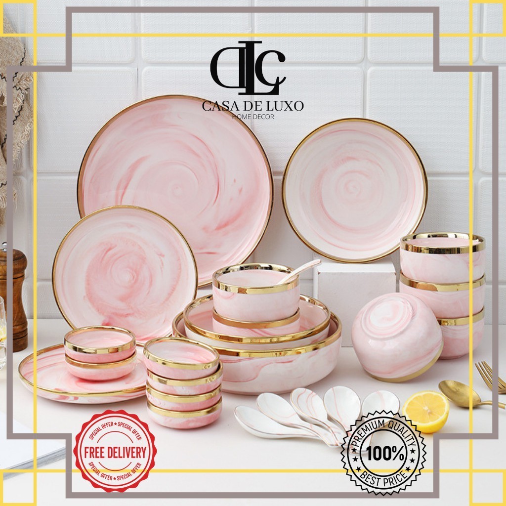 Pink MARBLE PLATES AND BOWLS LIST GOLD/ ELEGANT PINK MARBLE DININGWARE ...