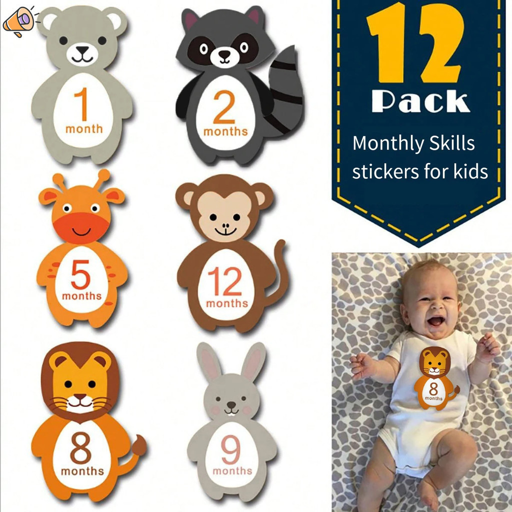 Baby Milestone Stickers - 12 Sheets Gender Neutral Monthly Stickers for ...