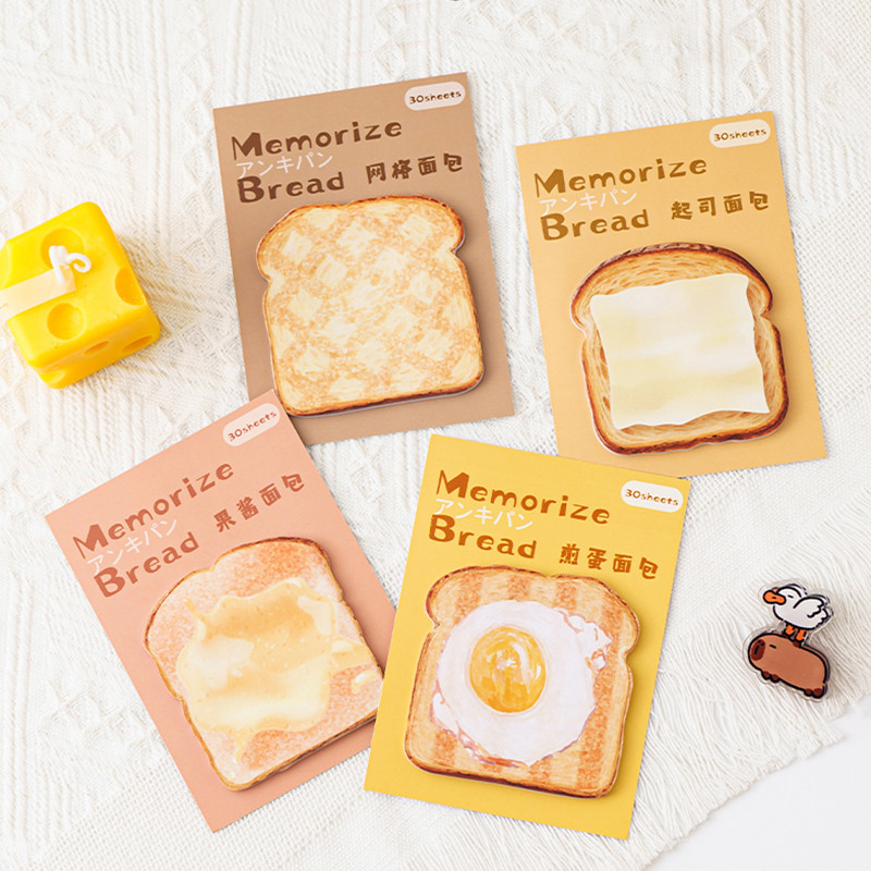 30 Sheets Cartoon Memorize Bread Series Sticky Notes Student Portable ...