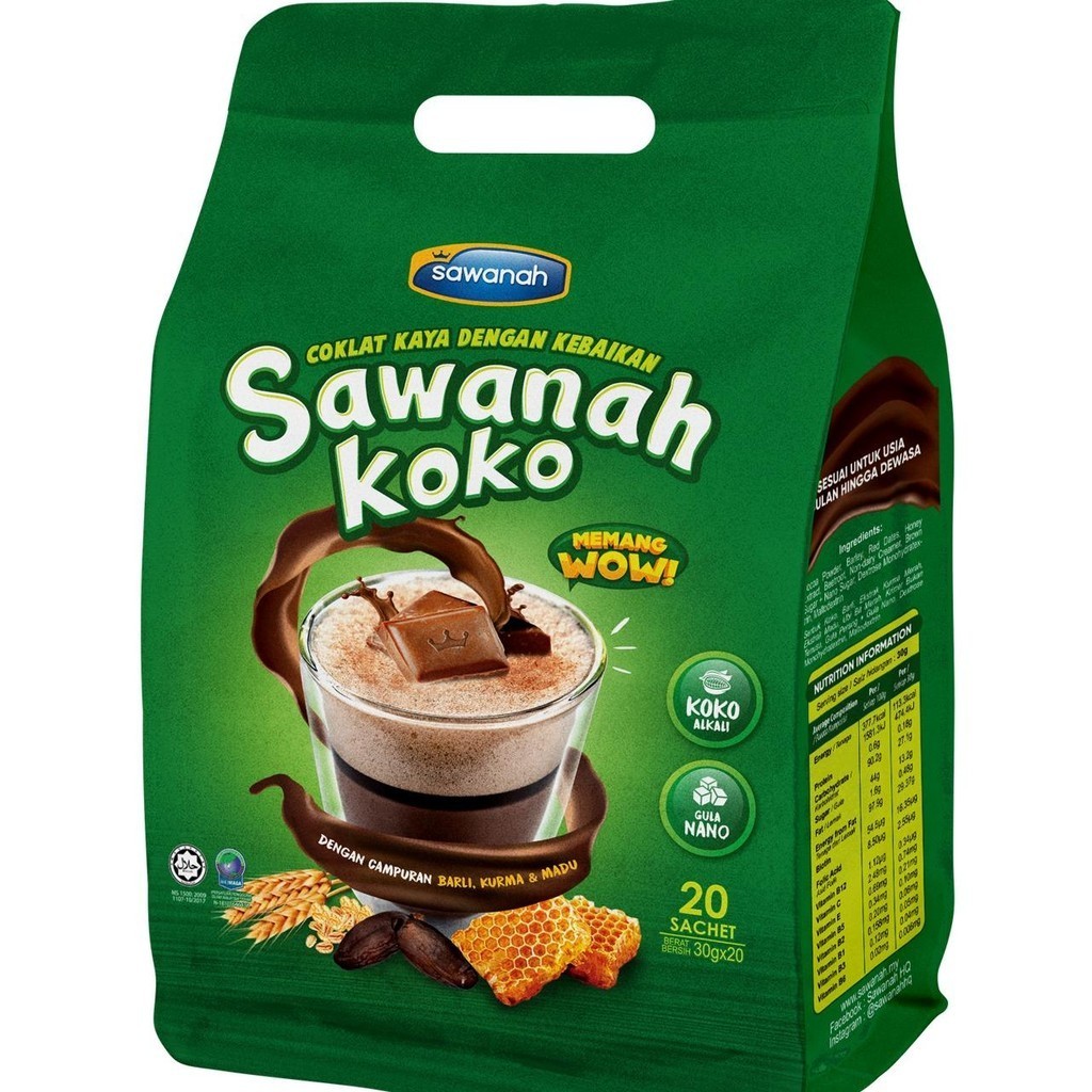 SAWANAH KOKO POUCH BAG 20 SACHET COKLAT KAYA DENGAN KEBAIKAN Drink ...