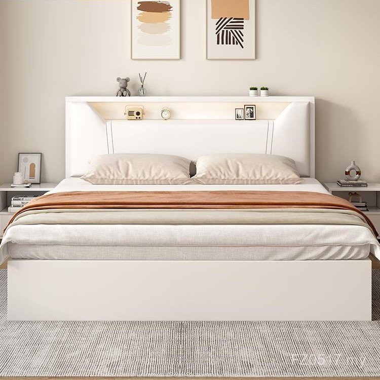 Simple Bedroom Rice Storage Soft Bag Rental Room Modern Solid Wood Bed ...