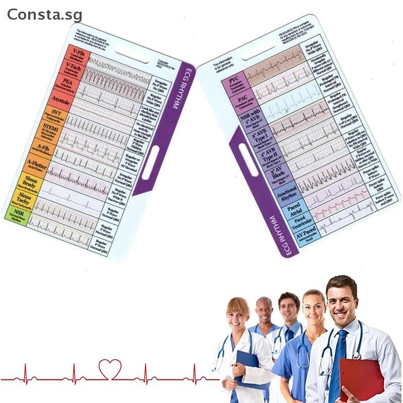 [Cons] ECG/EKG Rhythm Pocket Card Double Sided Design EKG Rhythm Interpretation Badge Card ECG ...