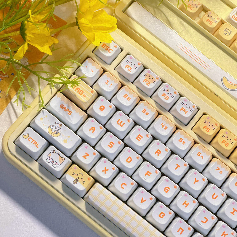 Banana Cat Cat Ears MAO PDA Profile PBT Dye-Sub Cute Custom Keycap Set ...
