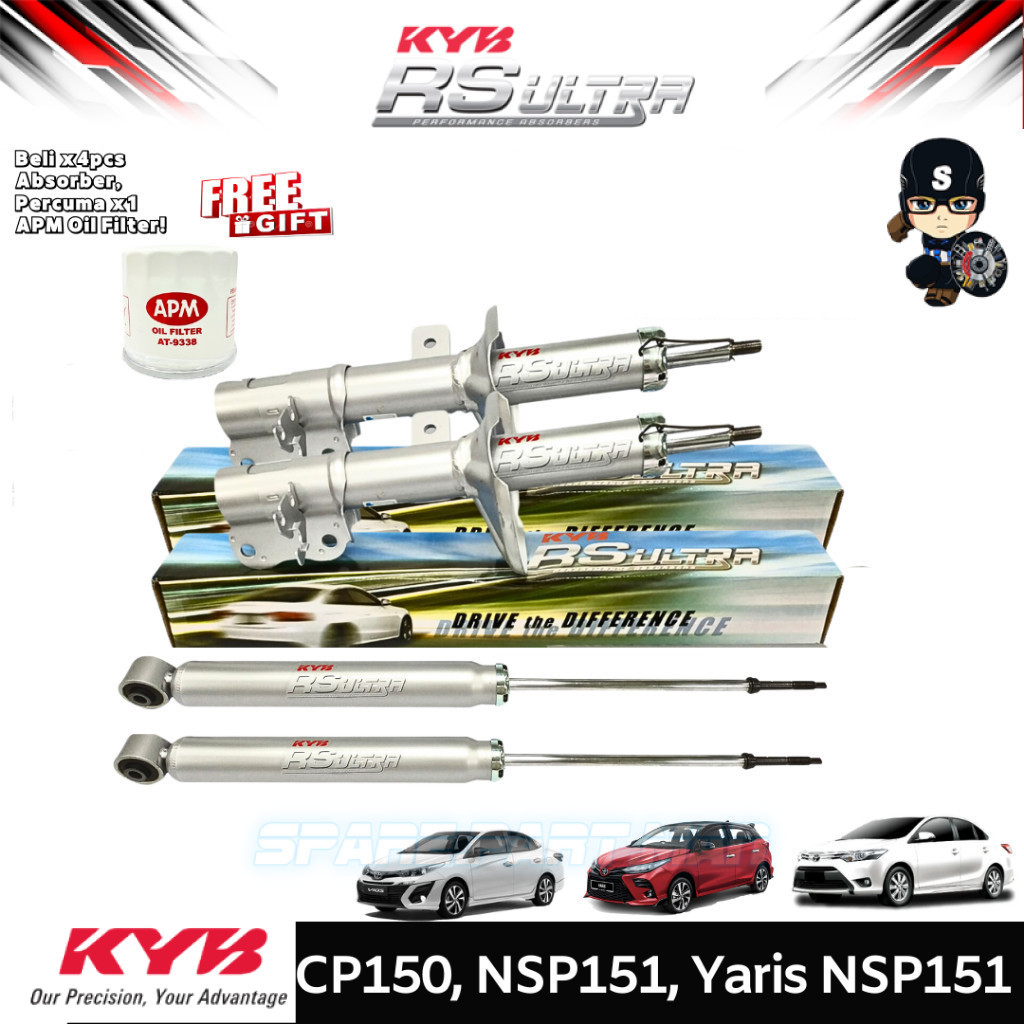 KYB RS ULTRA Toyota Vios NCP150, NSP151, Yaris NCP151 Heavy Duty Absorber With Boot & Mounting ...
