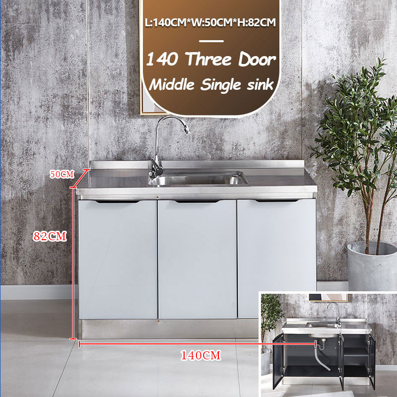 Ready Stock！Grey Industrial Kitchen Stainless Steel Sink Cabinet Table ...