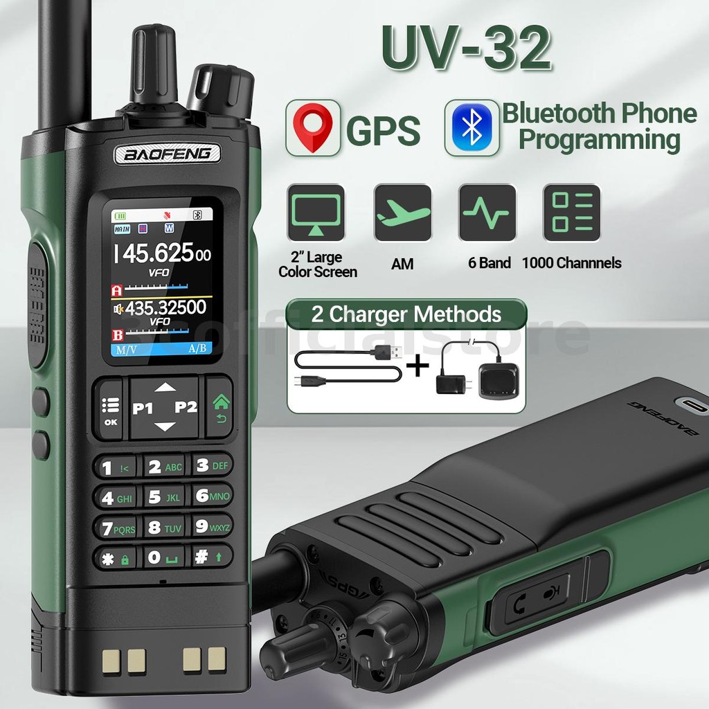 Baofeng BF-UV32 GPS Walkie Talkie 10W Long Range Multi Band Bluetooth ...