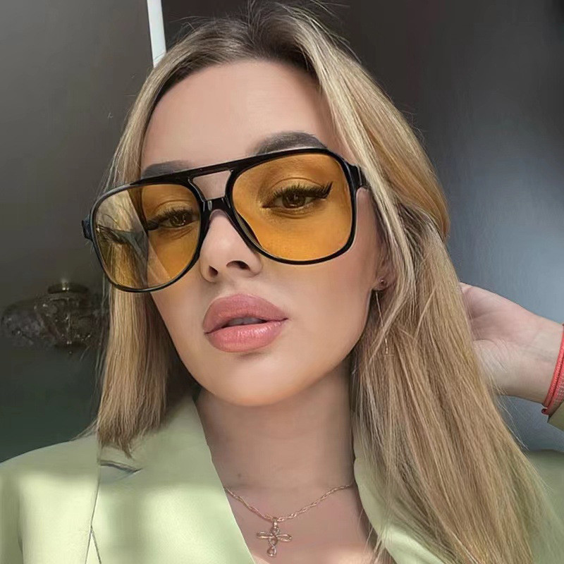 Retro Double Bridge Wayfarer Sunglasses Trendy Oversized Frame Vintage ...