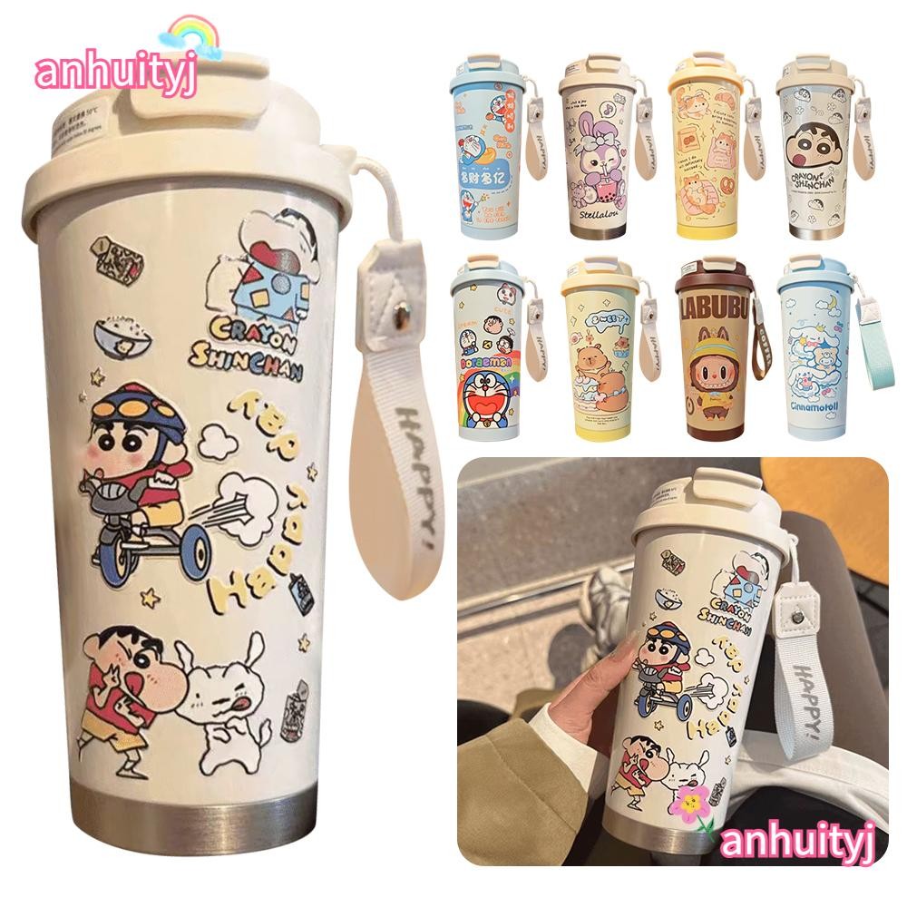 LANJ Labubu Coffee Cup, 520ml Doraemon Thermal Cup, Crayon Shin chan Double-layer Reausable ...