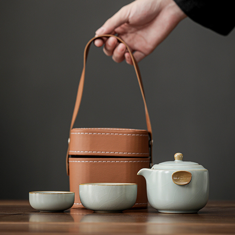 Outdoor Travel Ceramic Tea Set & Portable Bag & One Pot Two Cups ...