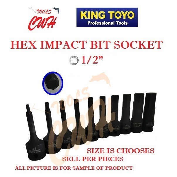 KING TOYO H4 - H19 1/2" DR. IMPACT HEX BIT SOCKET ALLEN KEY BOX SPANNER ...