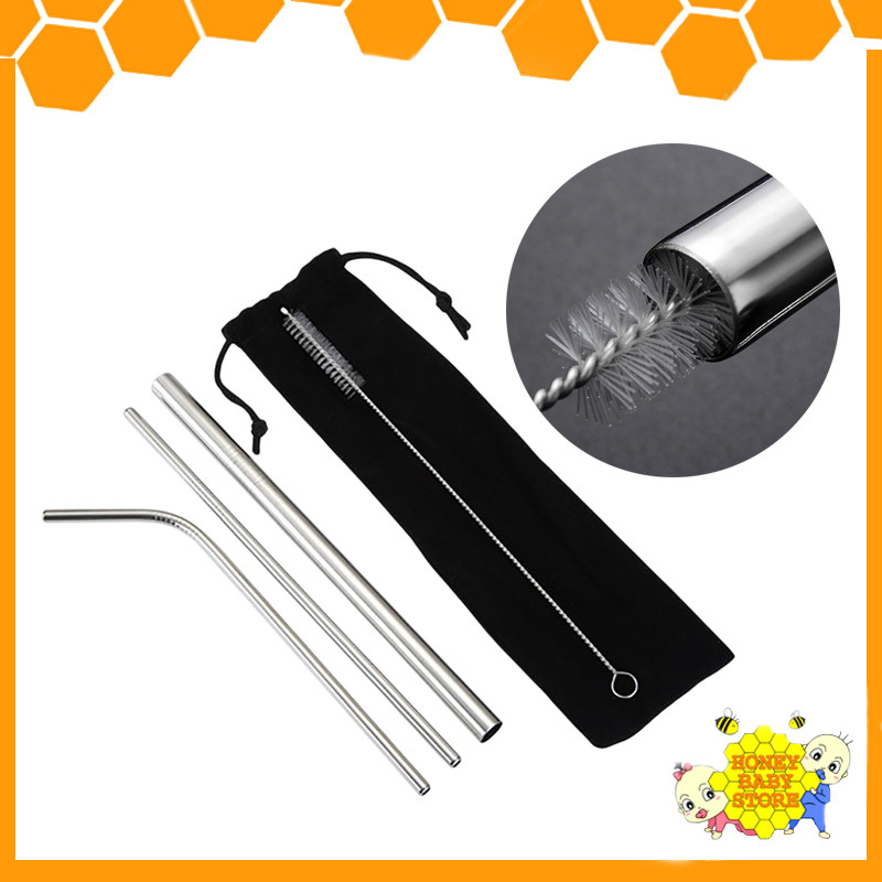 4 in 1 Straw Set With Pouch Bag Children Reusable Drinking Straws With ...