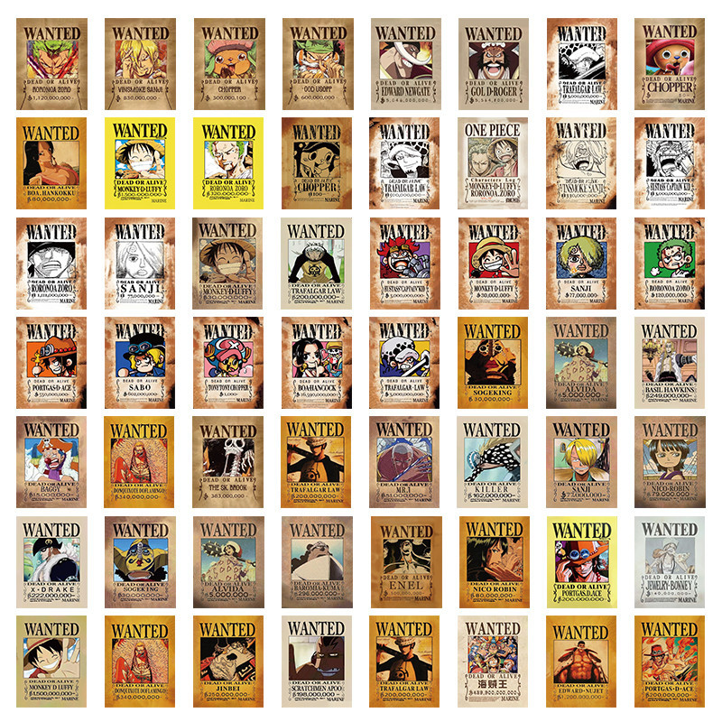 60PCS Anime ONEPIECE Wanted Poster Graffiti Stickers For Luggage Phone ...