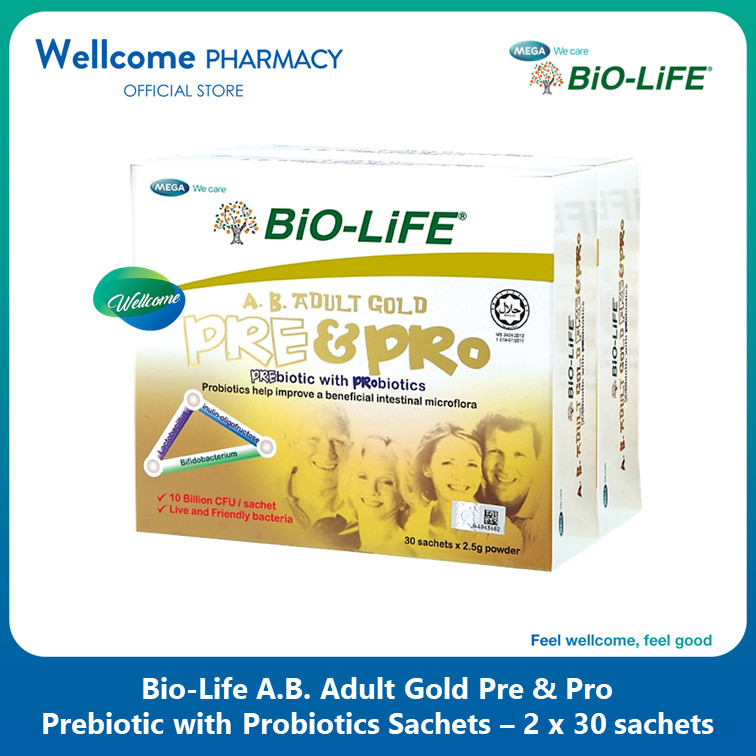 Bio-Life A.B. Adult Gold Prebiotic With Probiotics 2.5g Powder Sachets ...