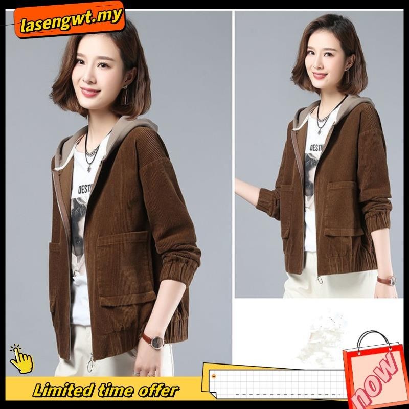 Corduroy Women's Jacket Short Hoodie Jackets Zipper Korea Style Fashion ...
