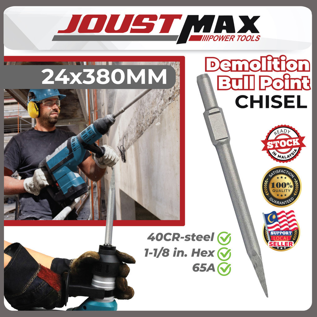 15" 380mm Pointed Chisel Jack Hammer Drill Bit Demolition Bull Point ...