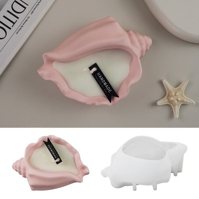 Diy Gypsum Cement Scented Candle Cup and Saucer Mold Conch Shell Ocean ...