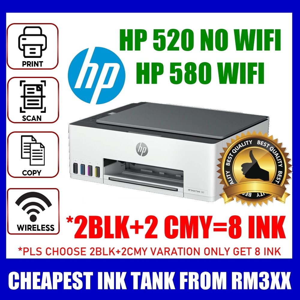 HP 520 / HP 580 PRINTER Smart Tank 520/580 All-in-One Printer LIKE ...