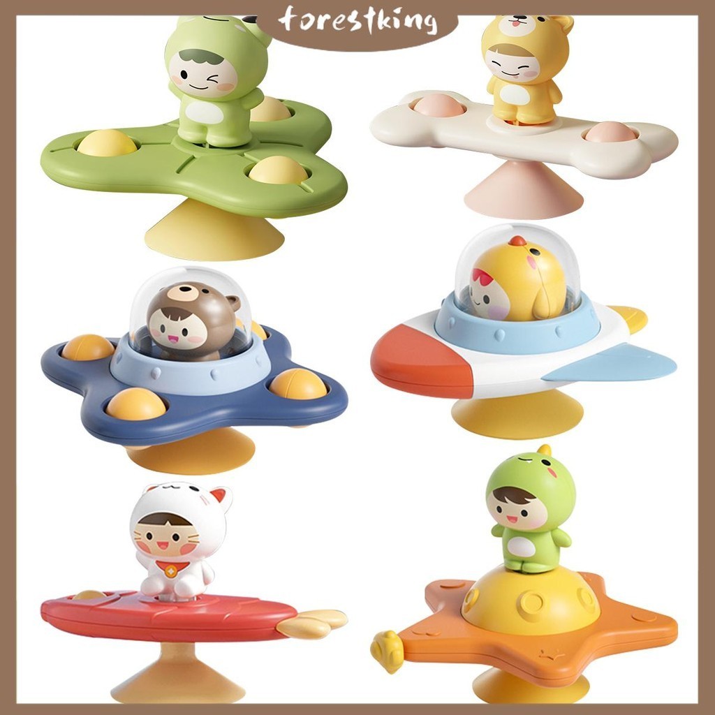 6Pcs Suction Spinning Toy for Baby Cute Cartoon Spinner Toys Food Grade ...