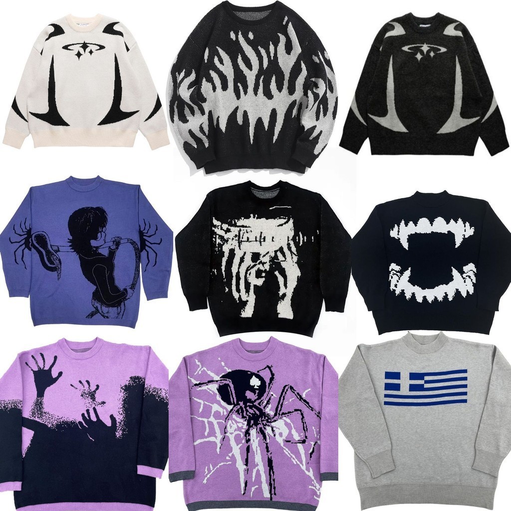 2024 New Men's Vintage Knitwear Y2K Stars Graphic Sweaters Winter ...