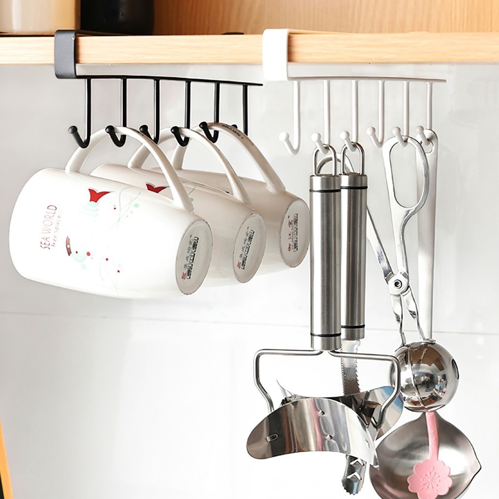 Kitchen Hanger with 6 Hooks Attached to Kitchen Cabinets and Shelves ...