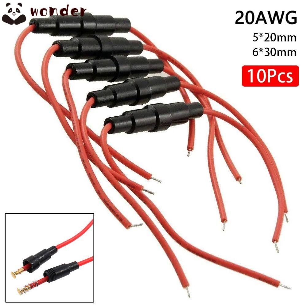 WONDER 1/10Pcs Glass Fuse Holder, with 20AWG Wire Cable 250V Fuse ...