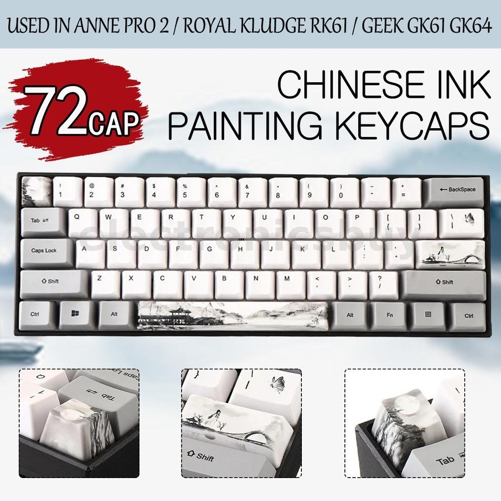 MechZone 72 Keys Chinese Ink Painting Keycap Set OEM Profile PBT ...