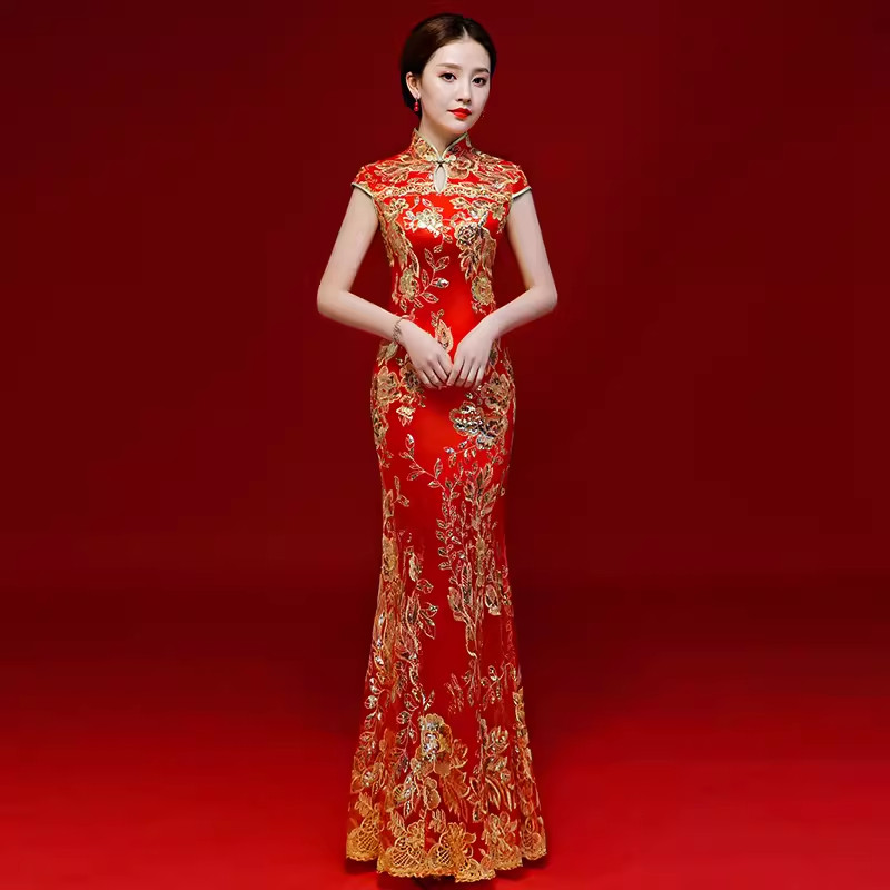 Cheongsam Dress Catwalk Cheongsam Classy Elegant Long Slim-fit Heavy ...