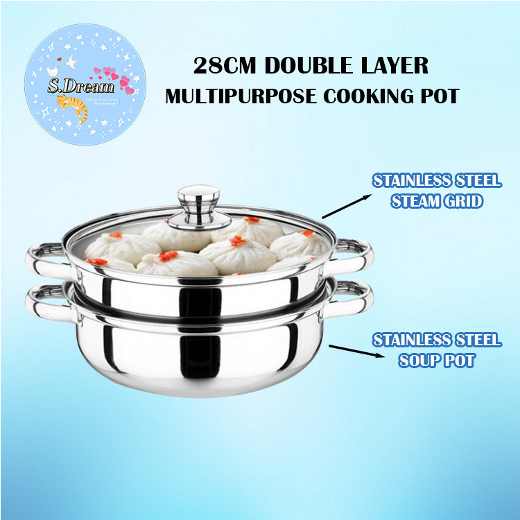 S.D 28cm Multi-Purpose 2 Layer Stainless Steel Steamer Steam Pot ...