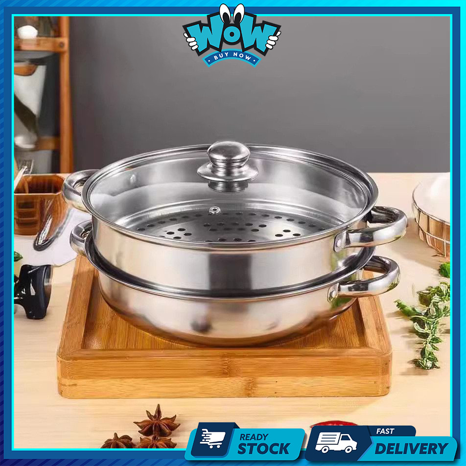 Double Layer Stainless Steel Steam Pot Steamer Cookware Pot Periuk ...