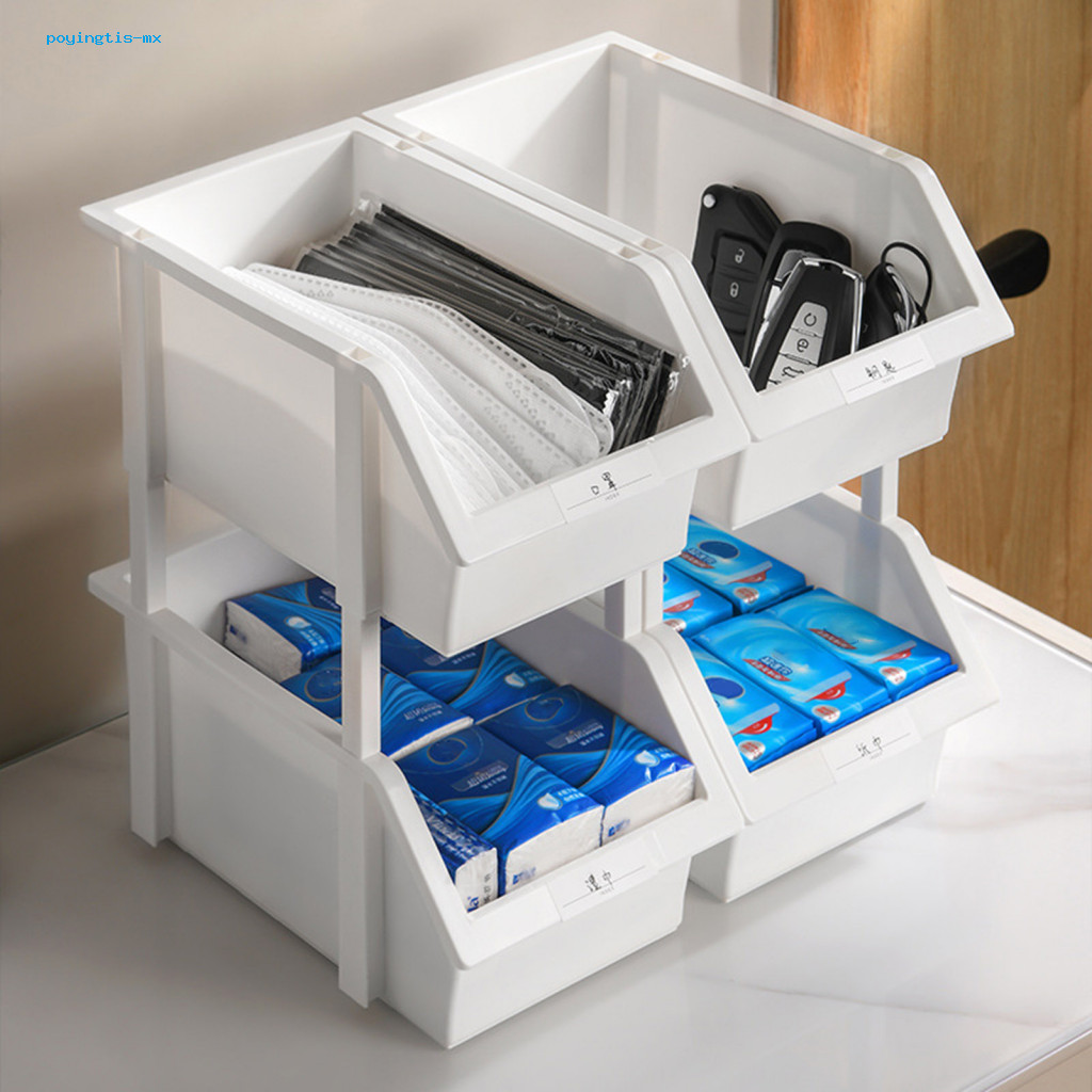 poyingtis Grooved Storage Boxes Desktop Storage Organizer Stackable ...
