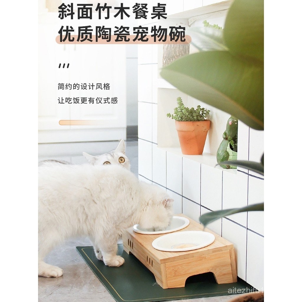 Anti-overturning Pure Cat Bowl Cat Food Bowl Ceramic Double Bowl Cat ...