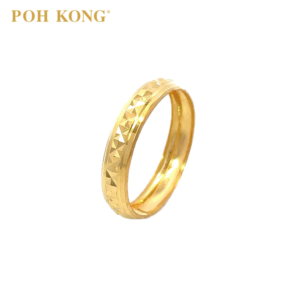 POH KONG 916/22K Yellow Gold Textured Machine Carved Ring_d | Shopee Malaysia
