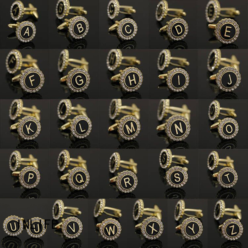 INLIFE 2 Pcs Crystal Around Initial A-Z Cufflinks Alphabet Letter Rhinestone Round Cuff Links ...