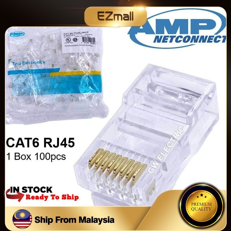 20/50/100pcs AMP Tyco RJ45 CAT6 8P8C Modular Plug Network Connector Ethernet Cables Module ...