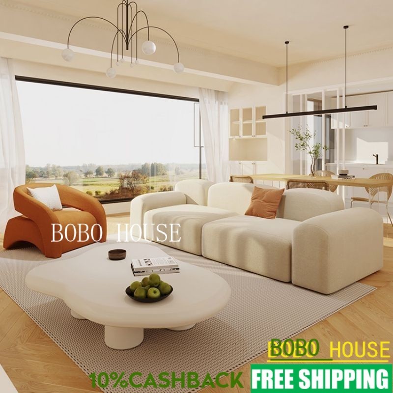 Tofu Square Sofa Cream Style Fabric Sofa Living Room Rental House ...