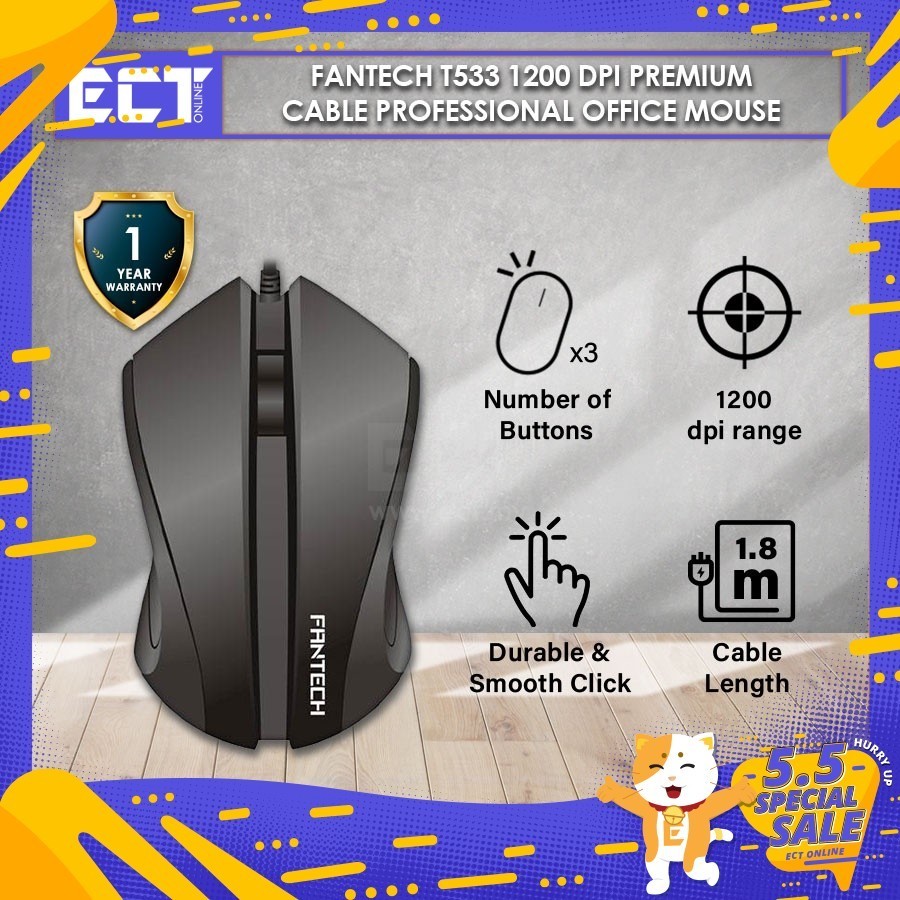 Fantech T533 1200 DPI Premium Cable Professional Office Mouse - Black | Shopee Malaysia