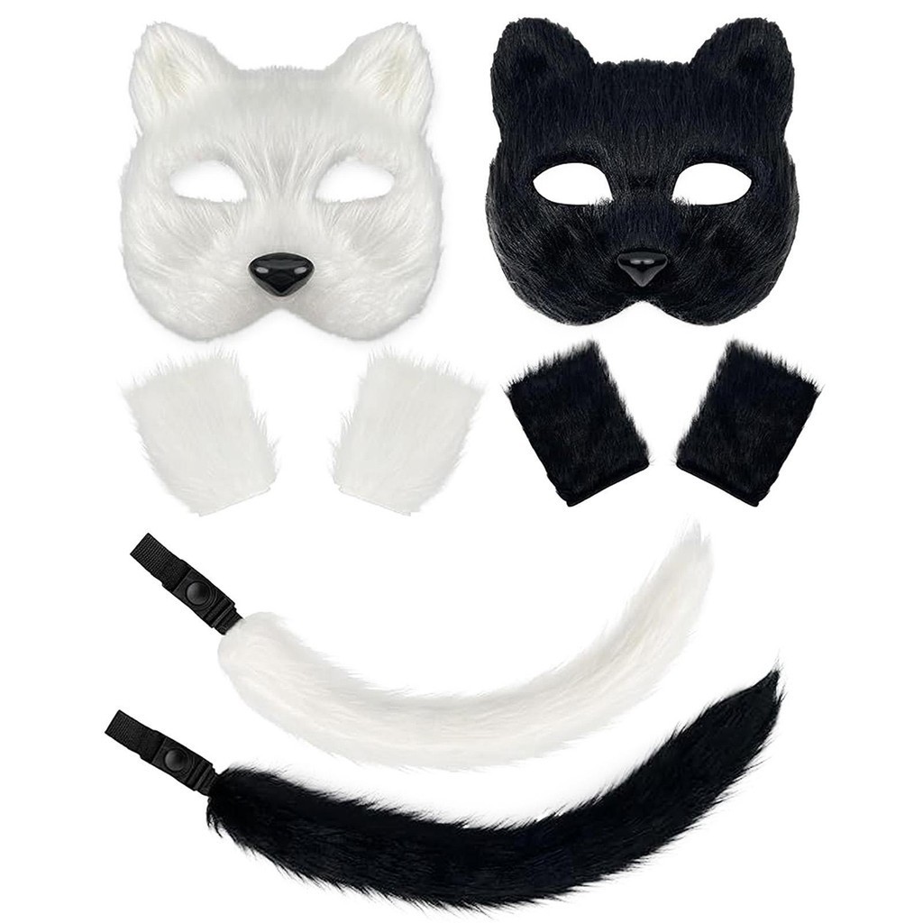Plush Fox Mask Set Therian Masquerade Set with Paw Gloves for Halloween ...