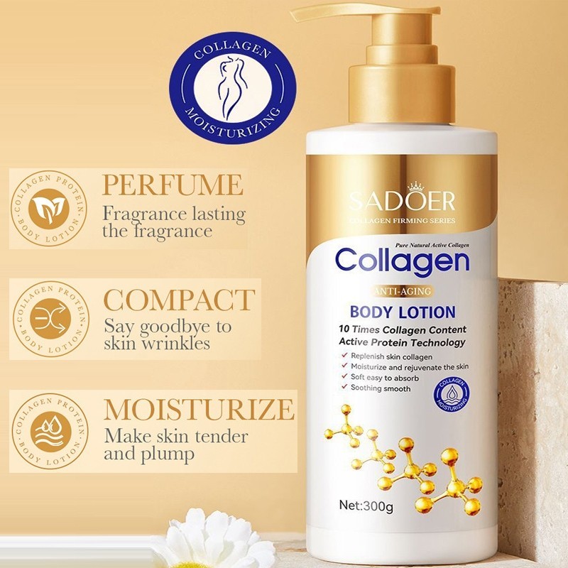 SADOER Collagen Anti-Aging Body Lotion Moisturizing Brightening Hydrating Body Care Lotion 300g ...